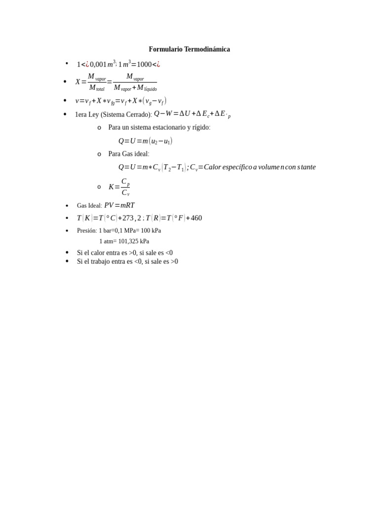 Formulari Termodinámica | PDF