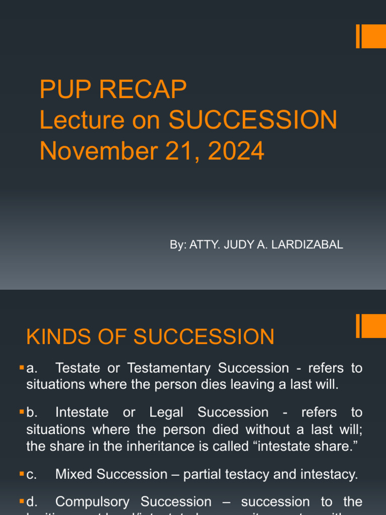 Succession Types and Legitime Rules | PDF | Intestacy | Will And Testament