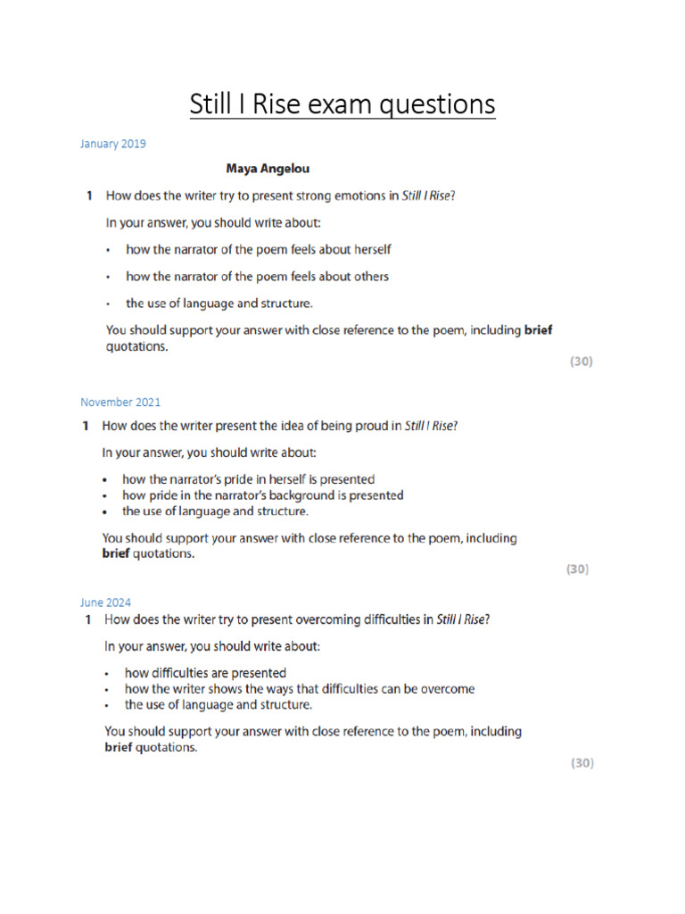Still I Rise Exam Questions | PDF