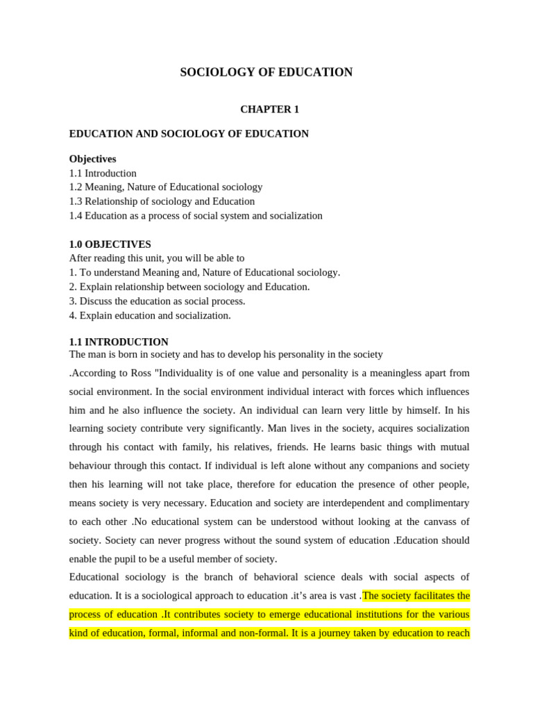 Sociology of Education Note | PDF | Sociology | Socialization