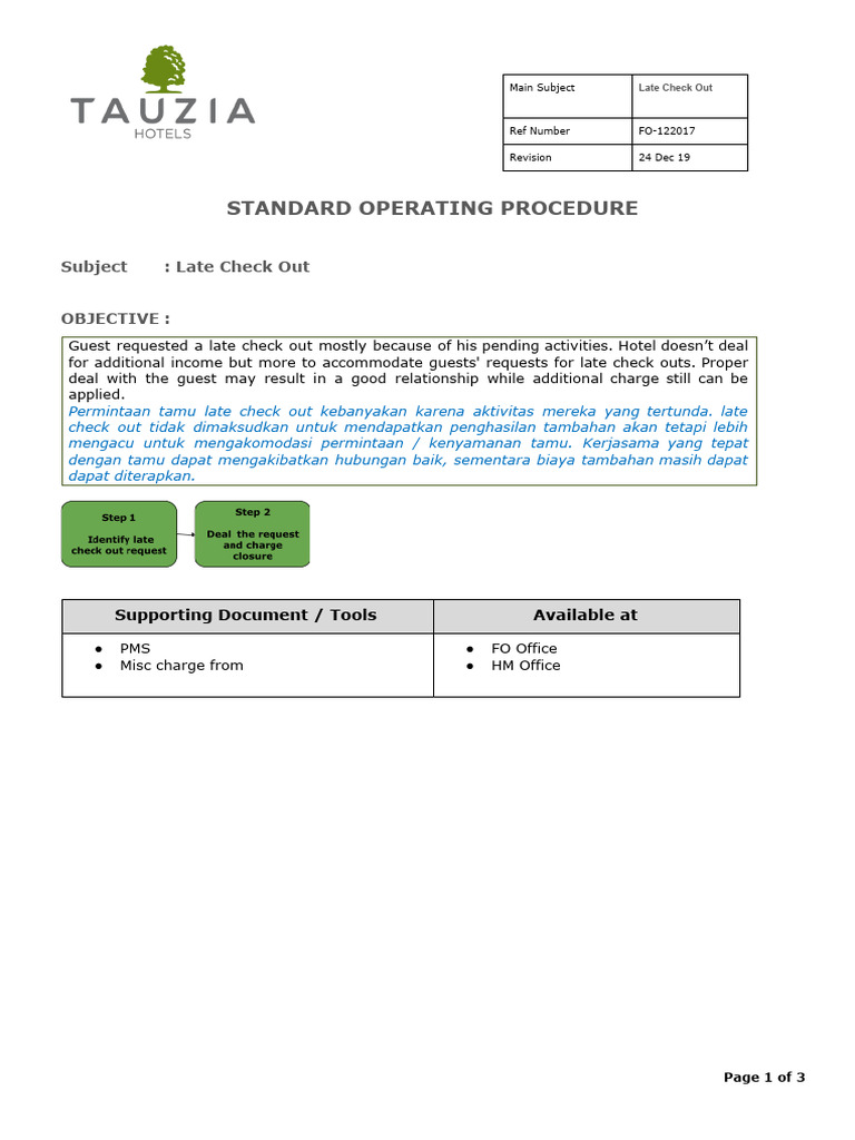 SOP - FO - 16 - Late Check Out - 2019.update | PDF