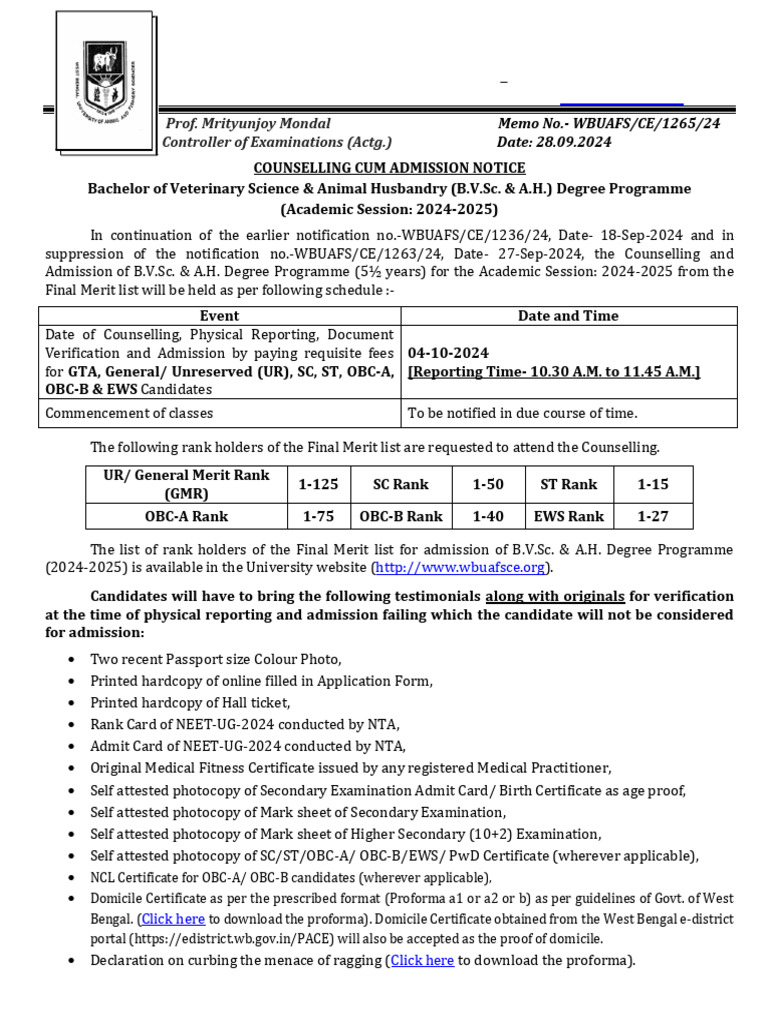 Admission Notice - Spot Counselling | PDF | Government