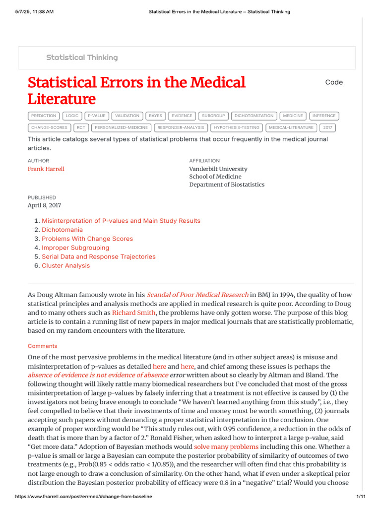 Common Statistical Errors in Medical Research | PDF | Percutaneous ...