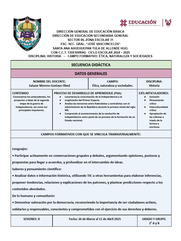 Secuencia Didáctica Historia De México Pdf México República