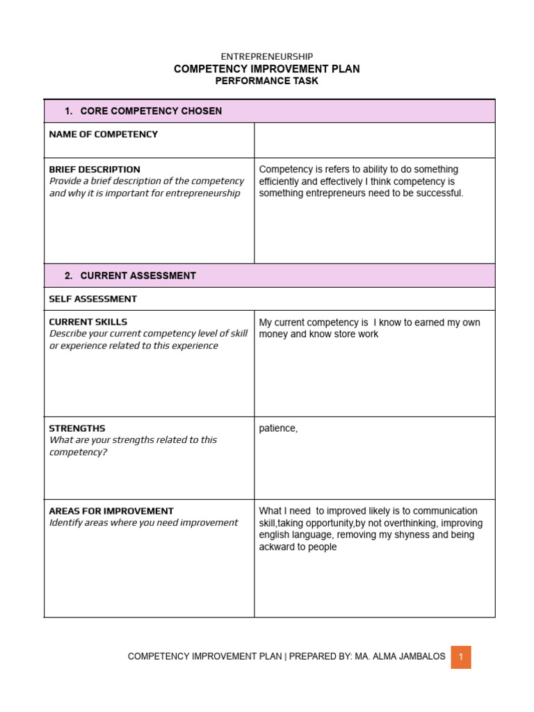 COMPETENCY-IMPROVEMENT-PLAN-Matomadi Fahad D. ABM11-SYCIP | PDF | Goal ...