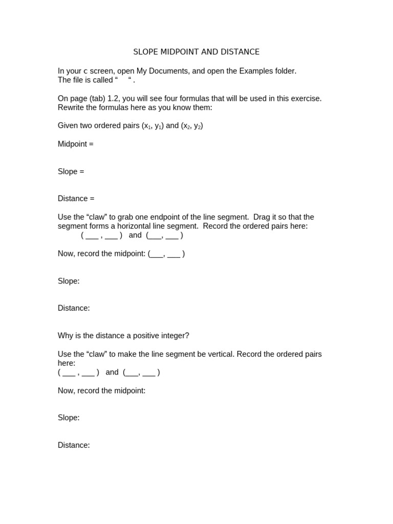 Midpoint, Slope, and Distance Formulas | PDF
