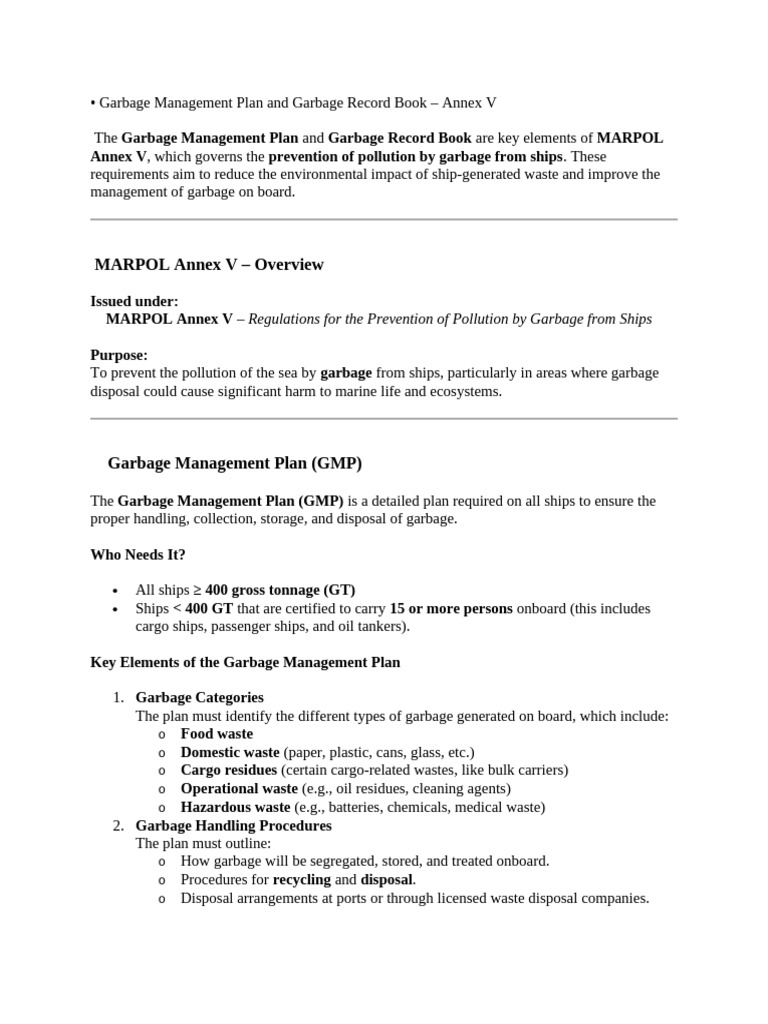 Garbage Management Plan and Garbage Record Book | PDF | Earth Sciences ...