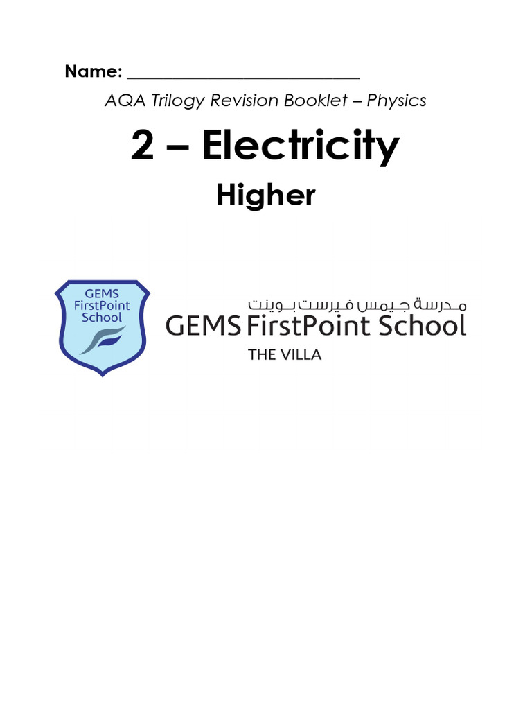 P2 Electricity Revision Pack Booklet 1 | PDF | Voltage | Electrical Network