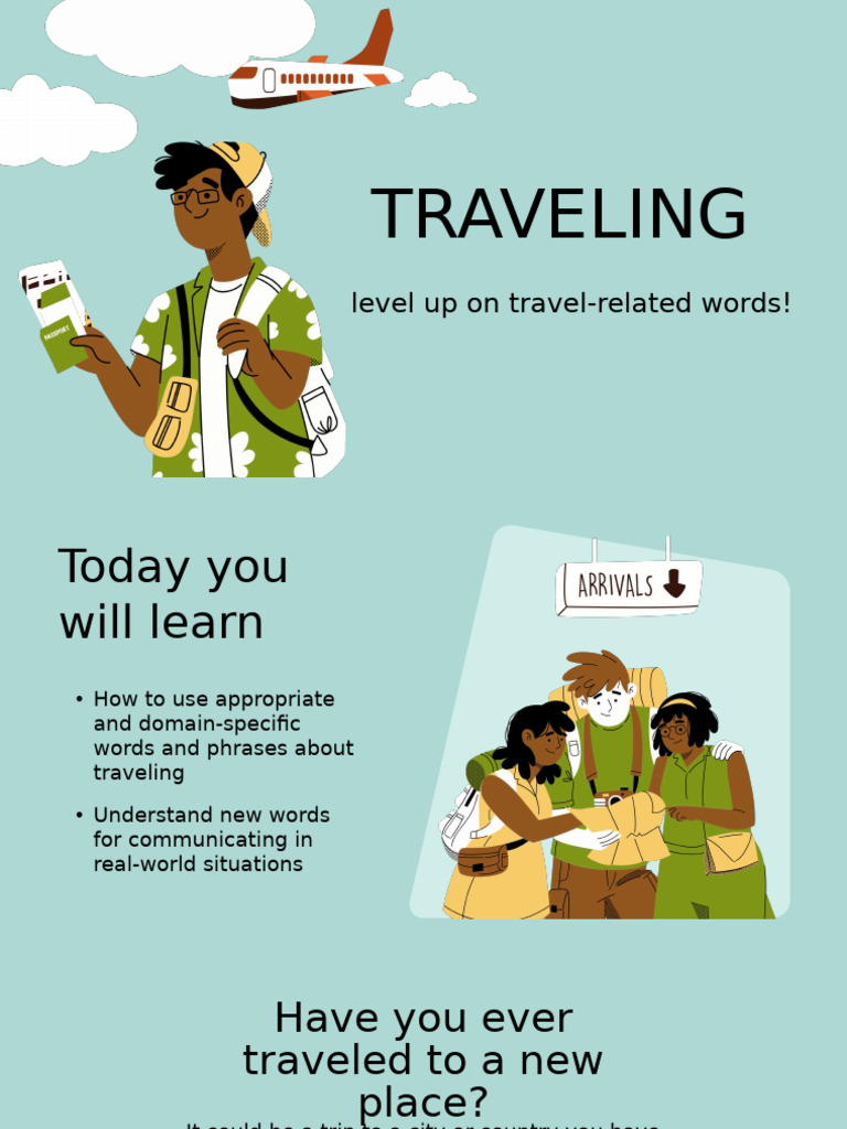 Building Travel Vocabulary Education Presentation in Blue Orange Semi ...