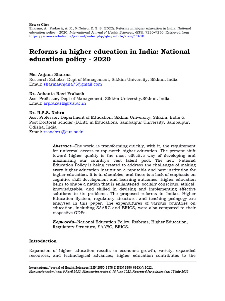 Reforms in Higher Education in India National Educ | PDF | Academic ...