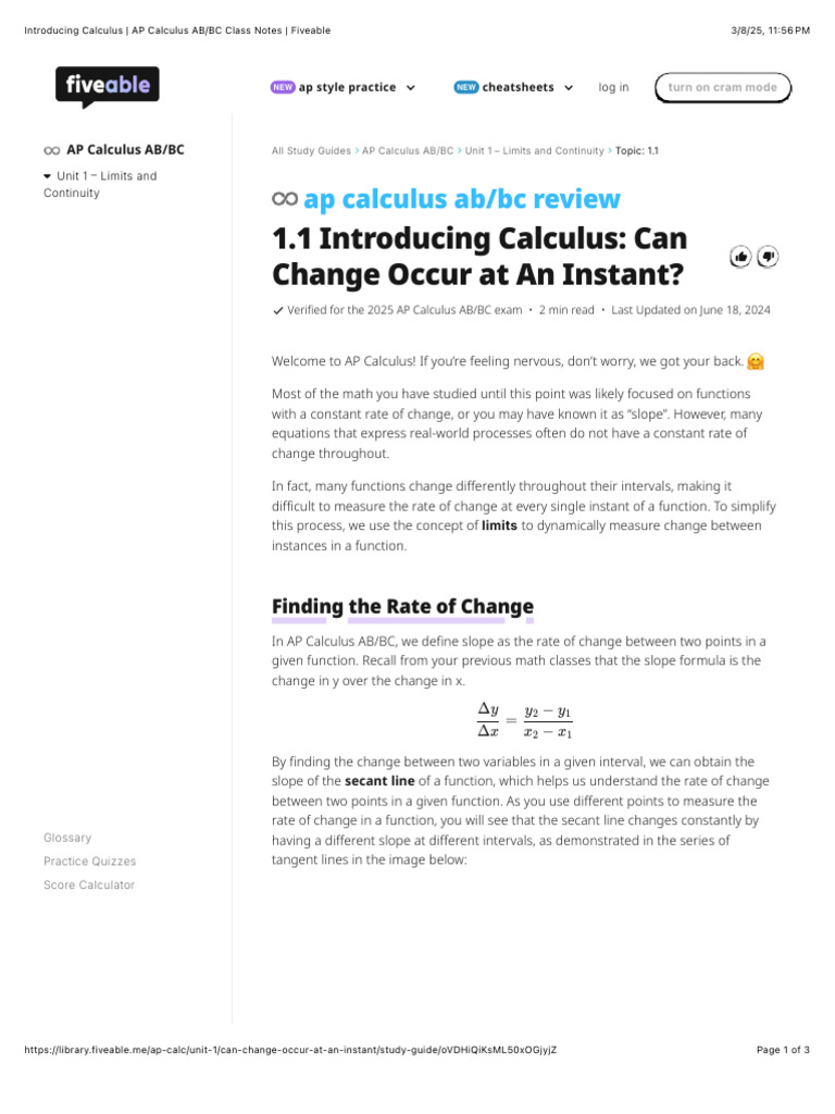 1.1 Introducing Calculus - AP Calculus AB:BC Class Notes - Fiveable ...