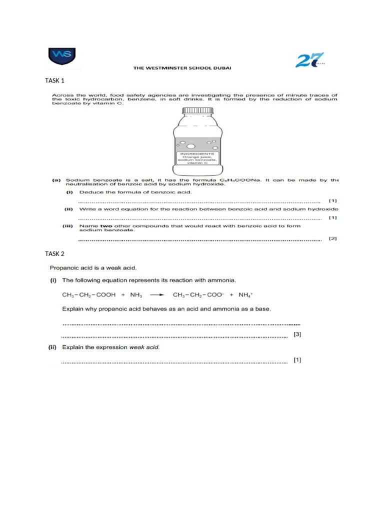 Carboxylic acid task sheet | PDF