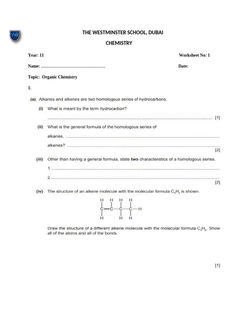 Organic Chemistry-Worksheet 1 | PDF