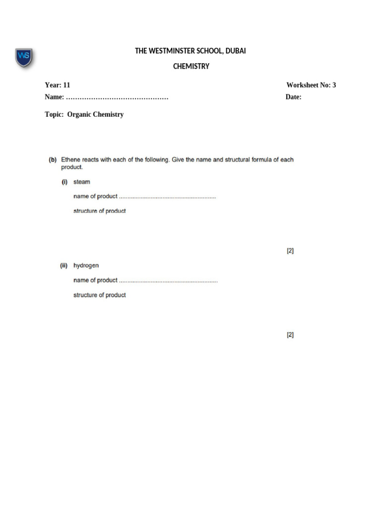 Organic Chemistry Worksheet 2 | PDF