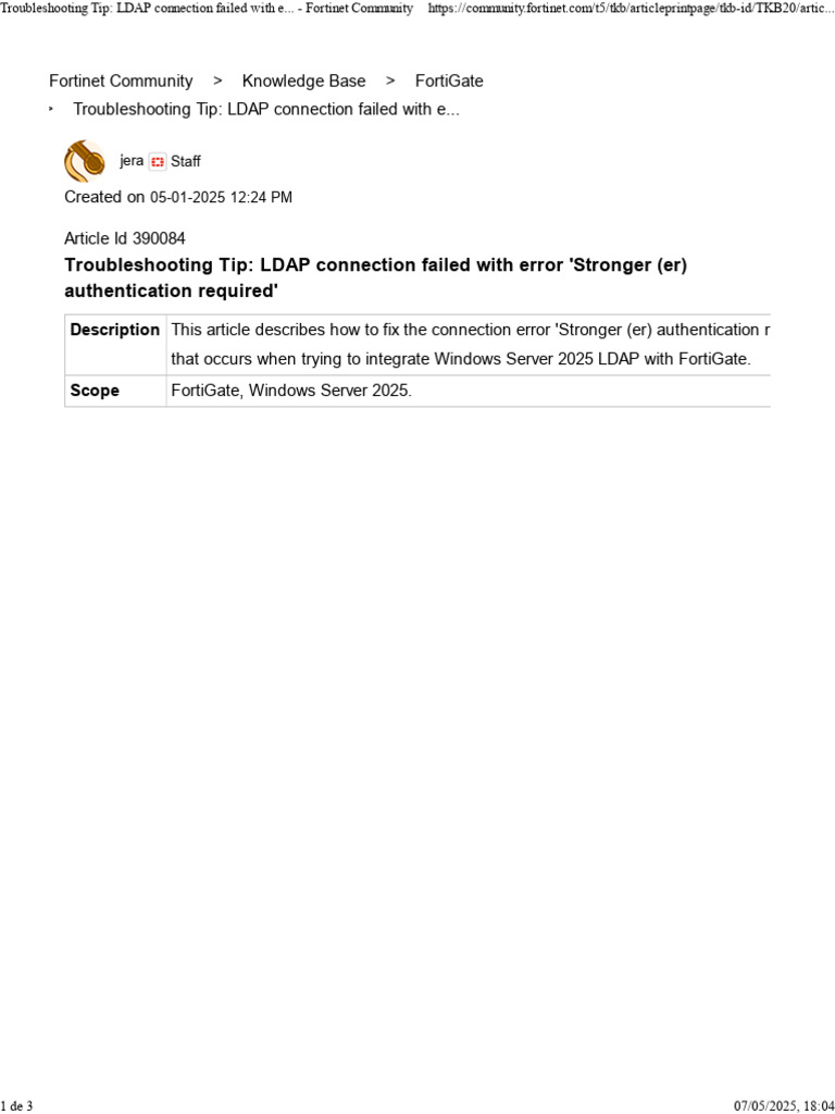 Troubleshooting Tip - LDAP Connection Failed With E... - Fortinet Community | PDF | Group Policy ...
