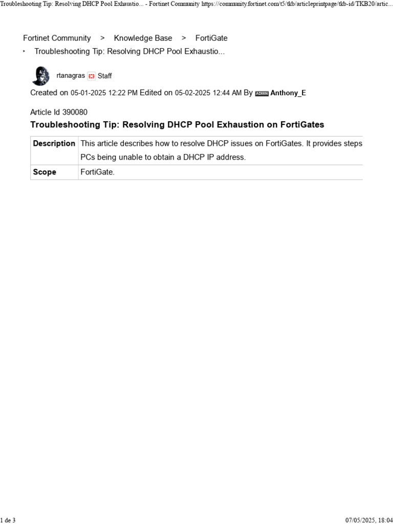 Troubleshooting Tip - Resolving DHCP Pool Exhaustio... - Fortinet Community | PDF | Ip Address ...