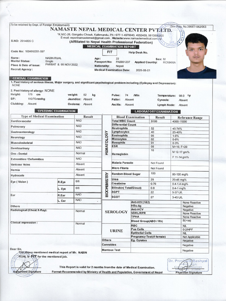 Nabin Rijal Medical Report | PDF