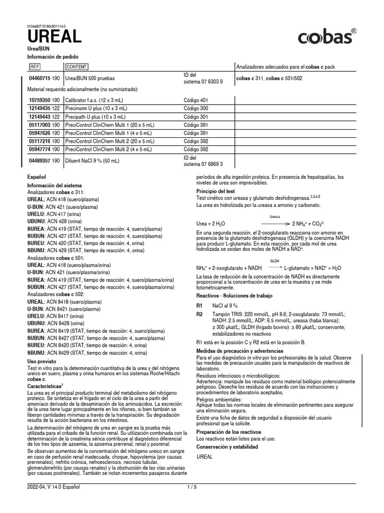 Pruebas de Urea/BUN en Analizadores Cobas | PDF
