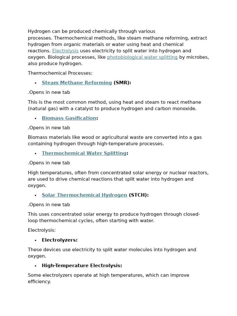 Chemical Hydrogen Production | PDF | Hydrogen | Sustainable Energy