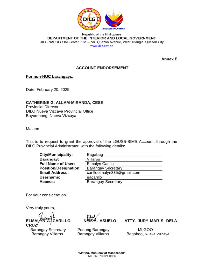 (BIMS) Account Endorsement Template | PDF