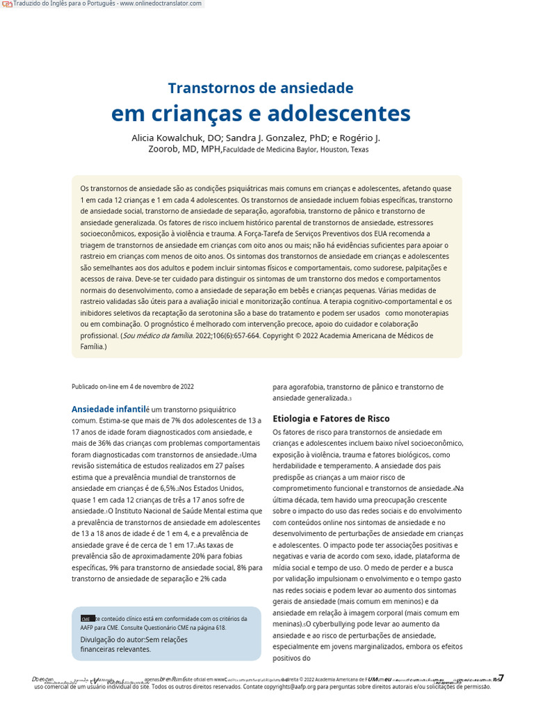Anxiety Disorders Children Adolescents - En.pt | PDF | Ansiedade ...