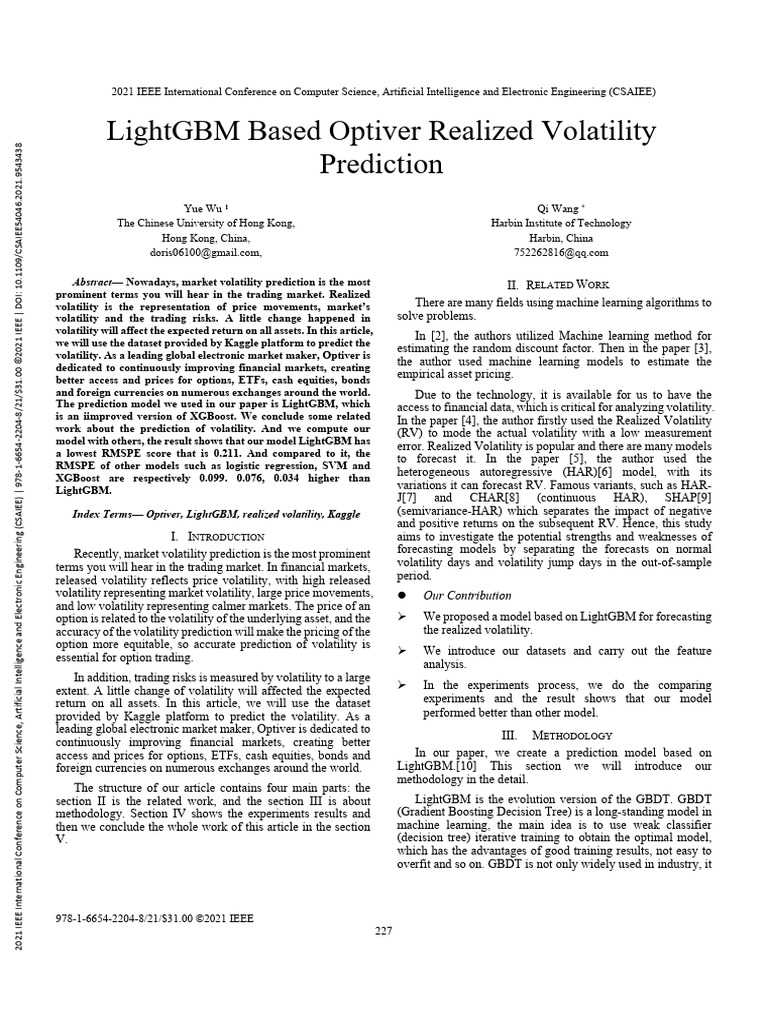 LightGBM Based Optiver Realized Volatility Prediction | PDF | Volatility (Finance) | Support ...