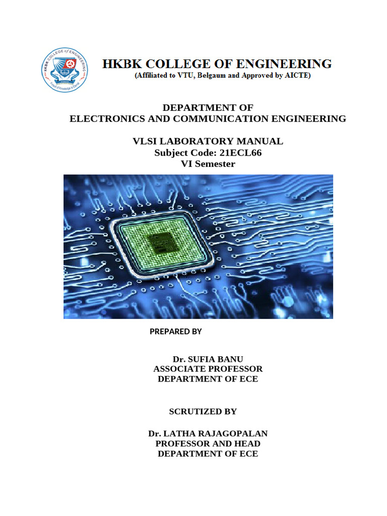 Vlsi Manual (Electric) 21ecl66 | PDF | Hardware Description Language | Integrated Circuit