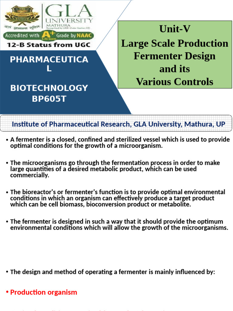 Large Scale Production Fermenter Design | PDF | Fermentation | Carbon ...
