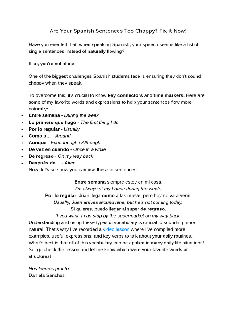 Daniela Sanches - Are Your Spanish Sentences Too Choppy | PDF