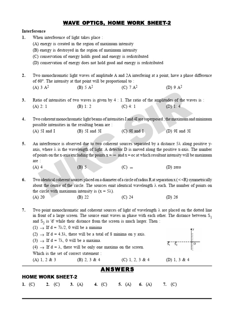 WaveOpticsHomeWorkSheet-2 | PDF | Coherence (Physics) | Waves