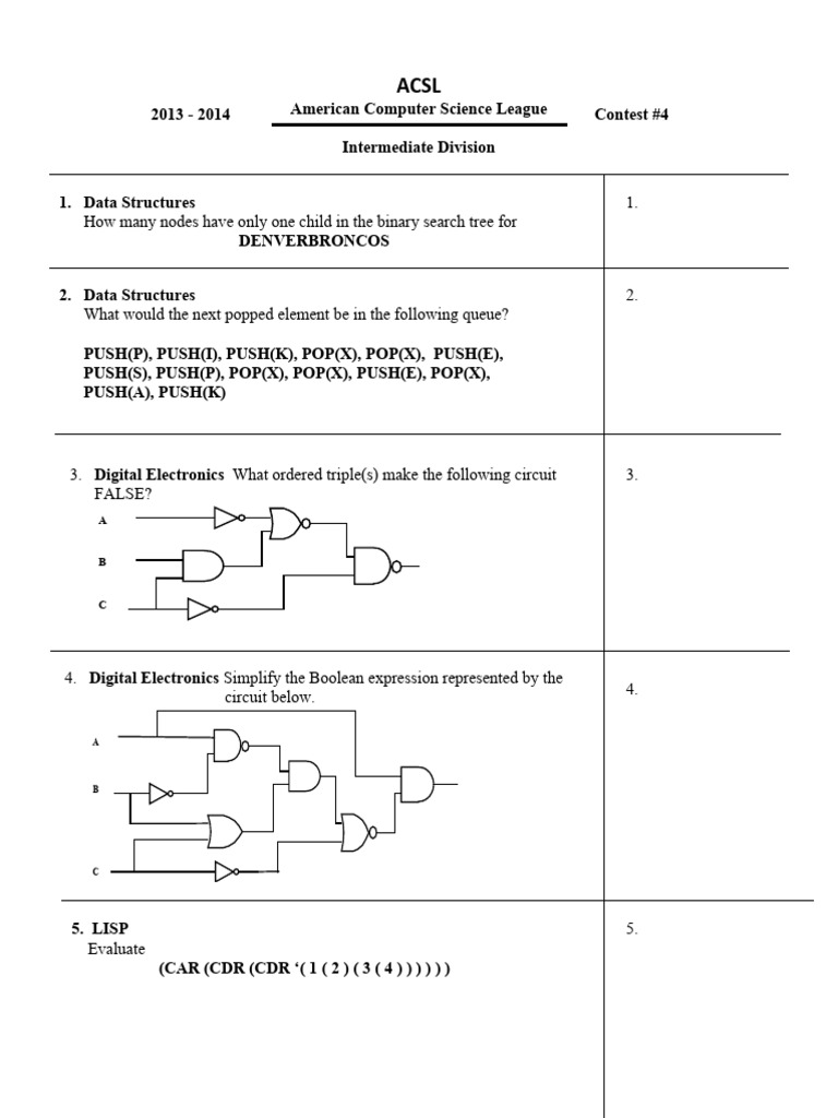 ACSL Intermediate Division Contest 4 | PDF