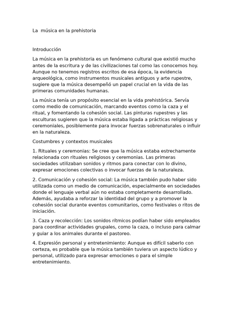 La Música en La Prehistoria | PDF | Rituales | Instrumentos musicales