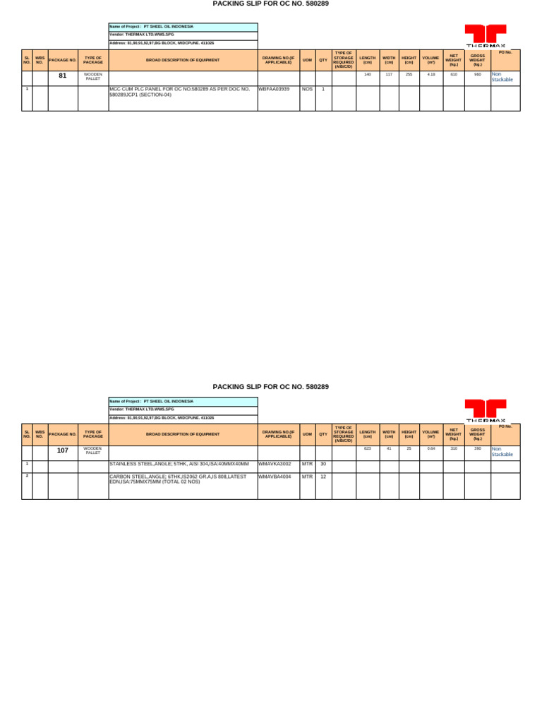 Packing Slip So No-580289 (1) LOT-06 | PDF | Building Materials | Metals
