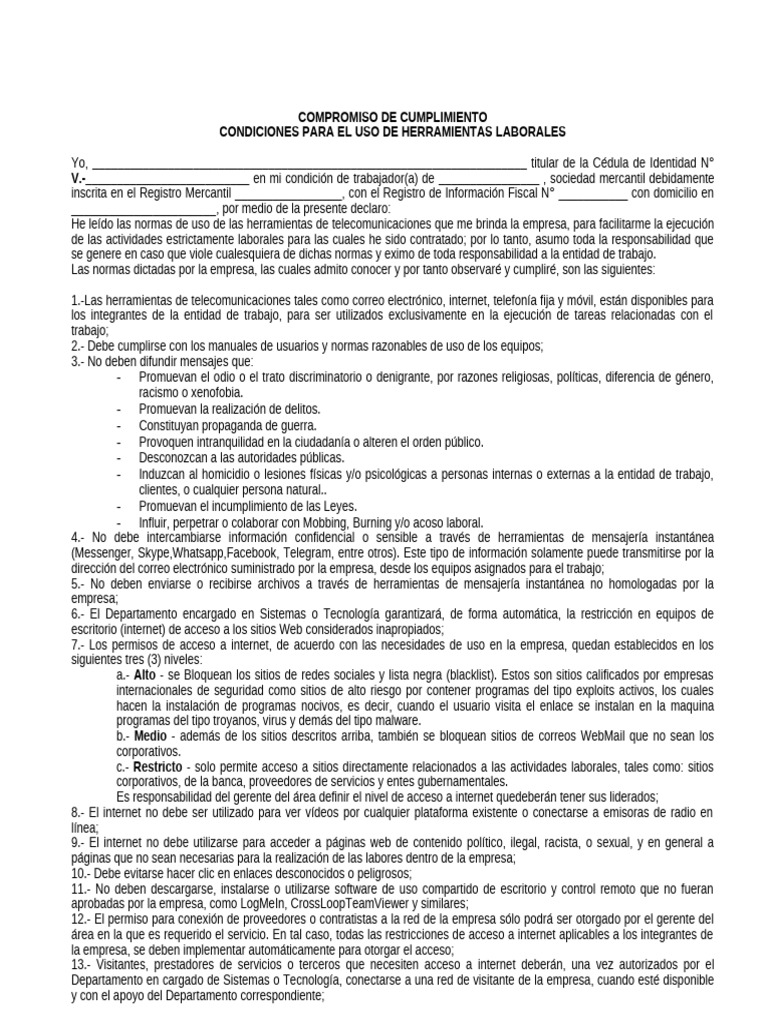 Modelo Compromiso de Cumplimiento de Condiciones para El Uso de ...