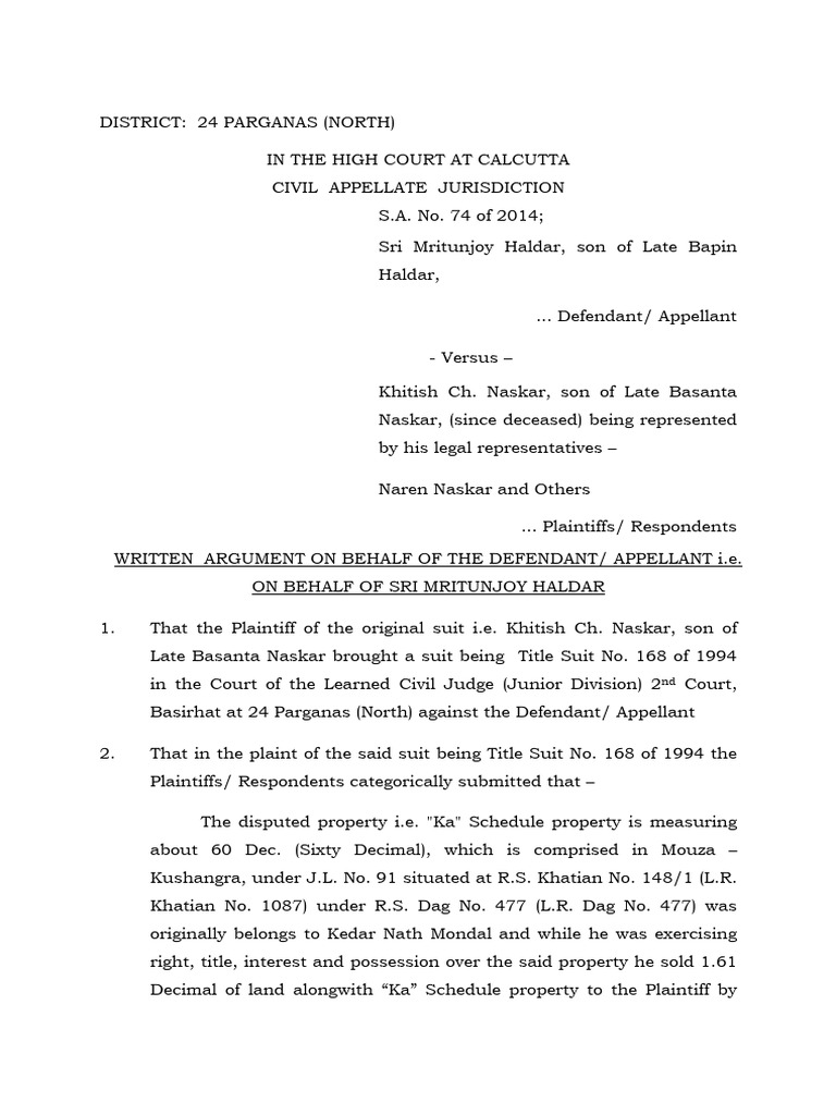 A.44. Written Argument - 29.03.2025 | PDF | Lawsuit | Burden Of Proof (Law)