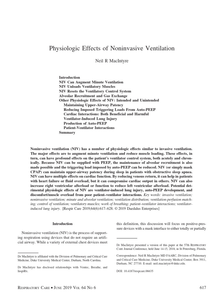 Macintyre 2019 Physiologic Effects of Noninvasive Ventilation | PDF ...