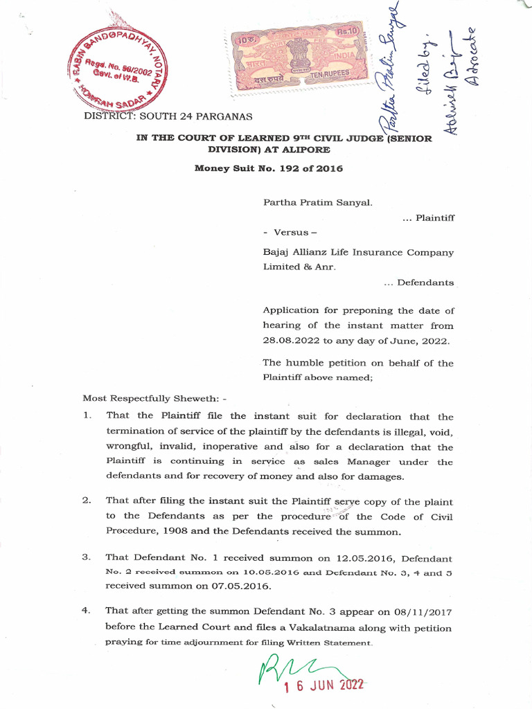 Prepone Application With Affidavit | PDF