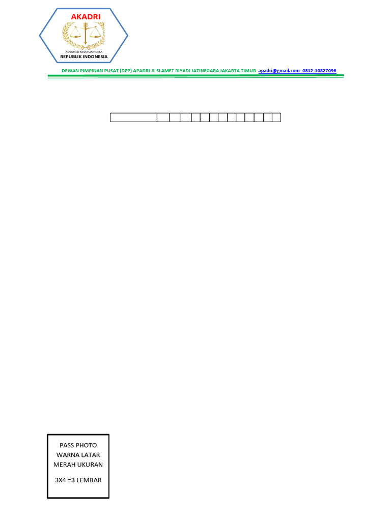 FORM PENDAFTARAN CALON KETUA DPD,DPC DPD DESA APADRI FORM -A2 | PDF