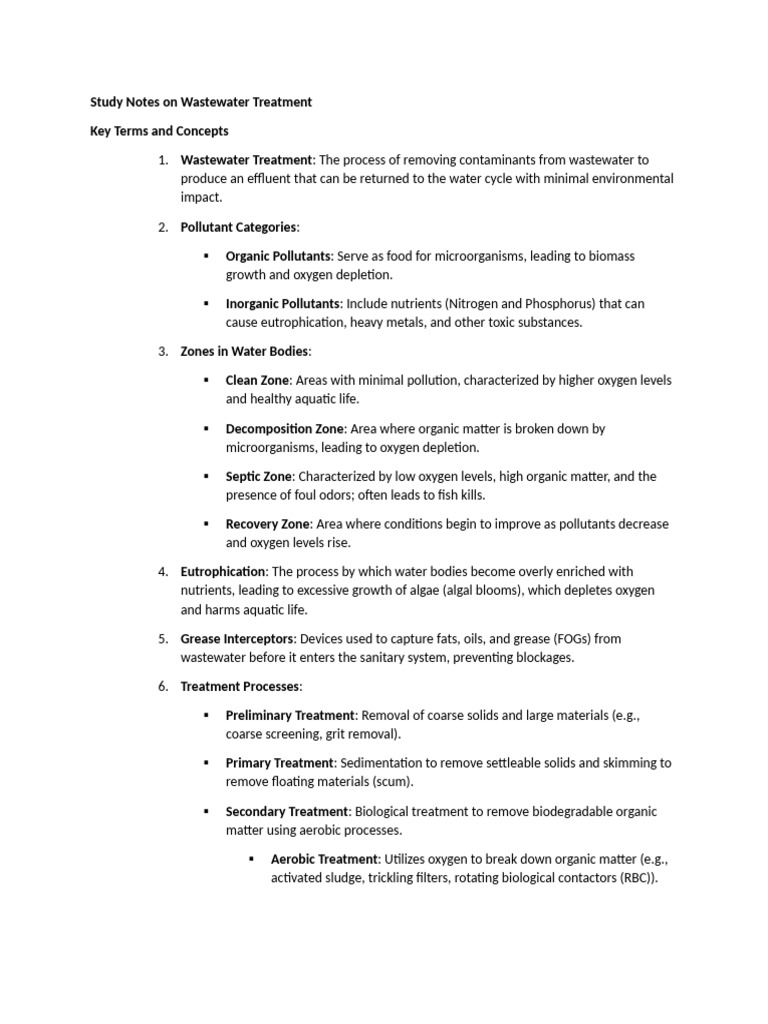 Wastewater Treatment Study Notes | PDF | Water Purification | Sewage ...