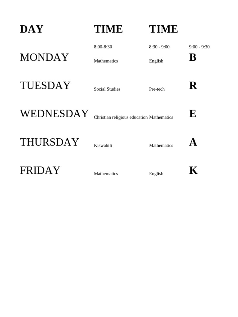 Time Table Book 1 | PDF