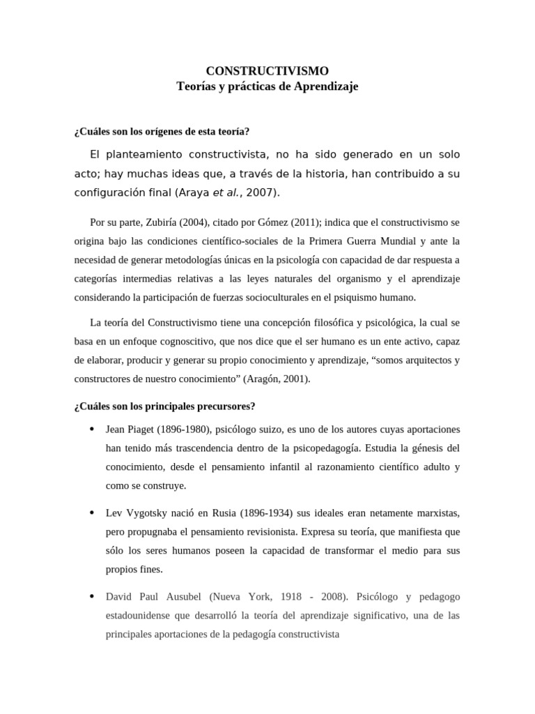 TEORIA DEL APRENDIZAJE CONSTRUCTIVISMO | PDF | Aprendizaje | Teoría del aprendizaje (educación)