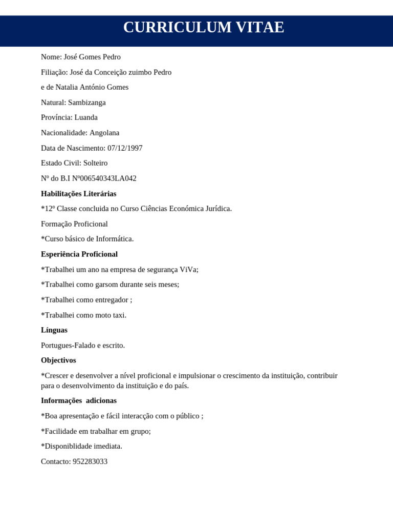 Curriculum Do Jos | PDF