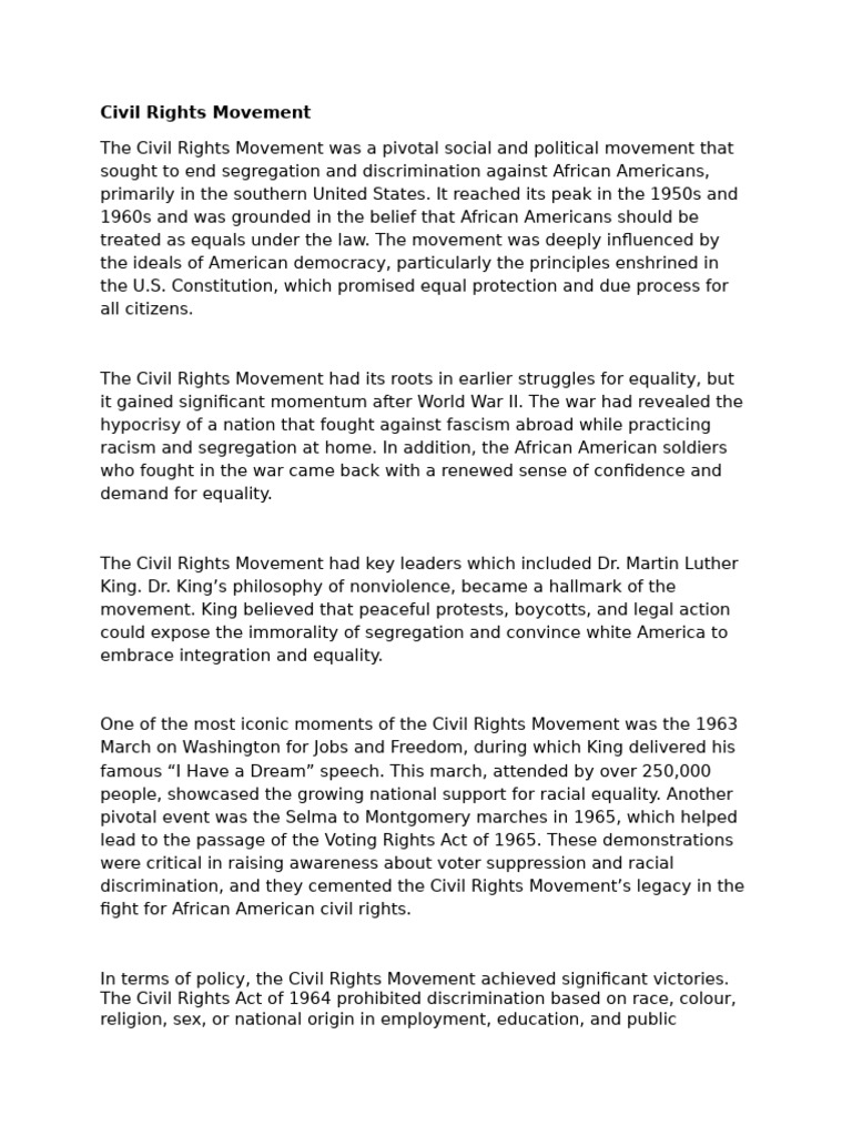 Civil Rights Movement Essay. | PDF