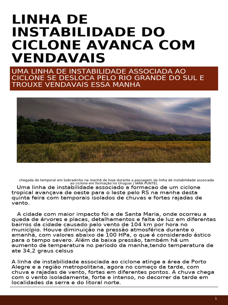 Linha de Instabilidade e Vendavais no RS | PDF