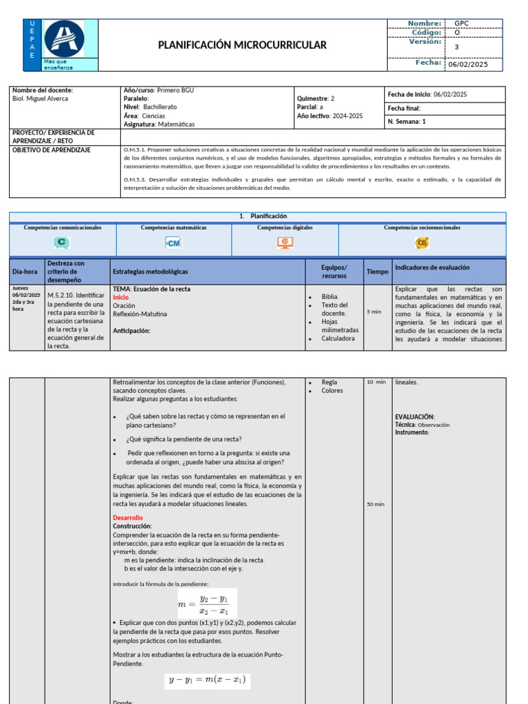 Planificación Clases-1ro | PDF | Pendiente | Línea (geometría)