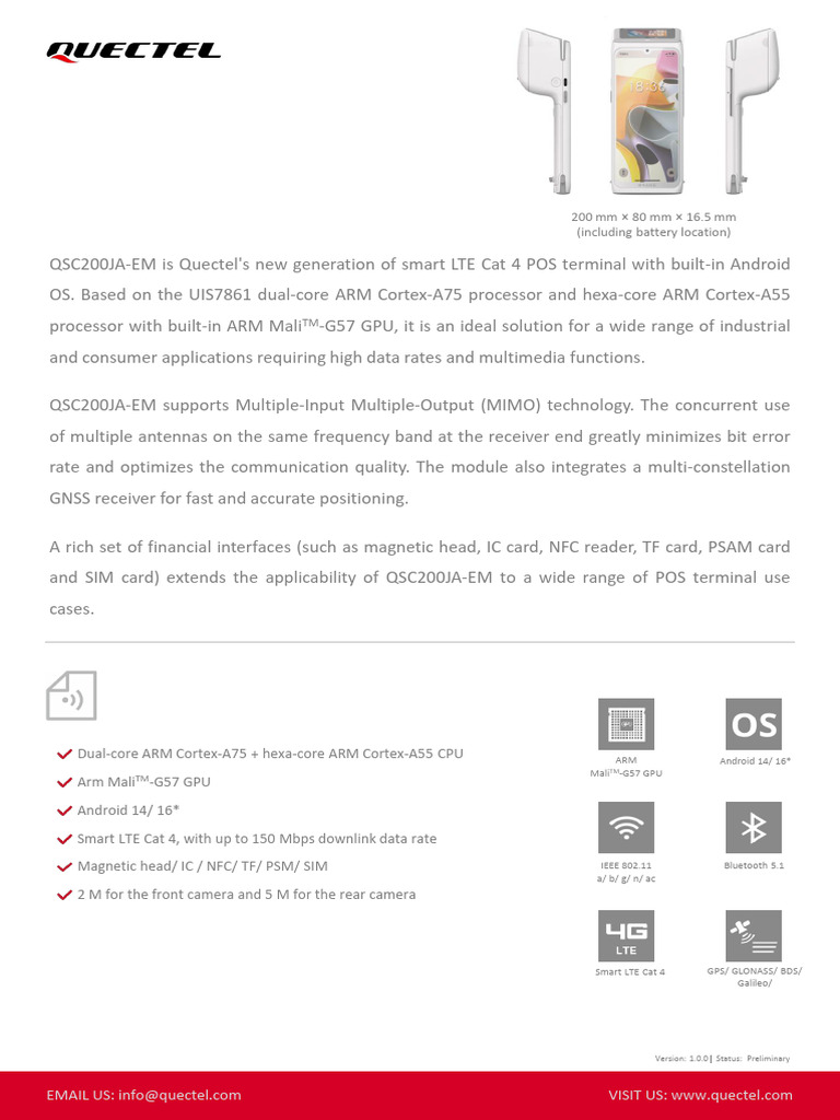 Quectel QSC200JA-EM POS Terminal Overview | PDF | Battery Charger ...