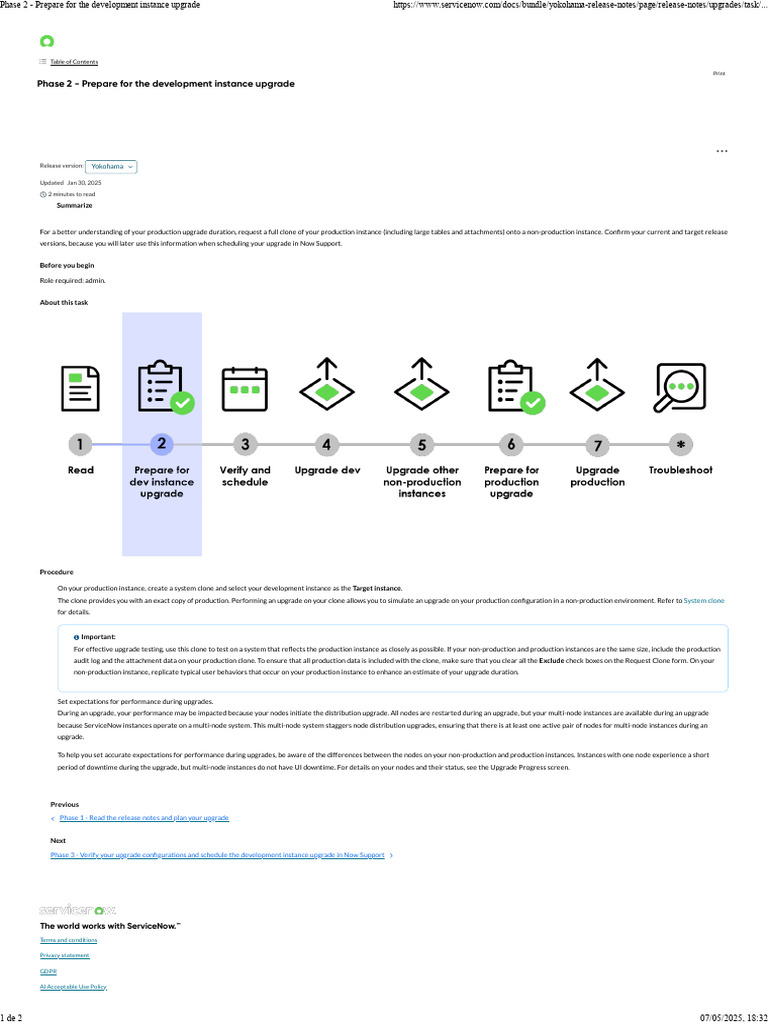 Phase 2 - Prepare for the development instance upgrade | PDF ...