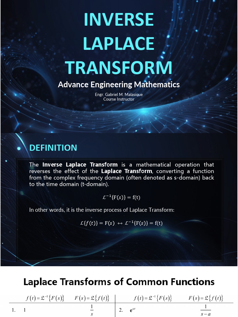 Inverse Laplace Transform | PDF | Laplace Transform | Function ...