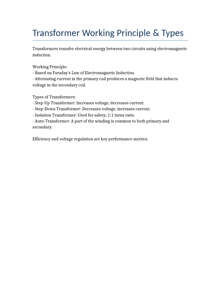 Transformer Working Principle & Types | PDF