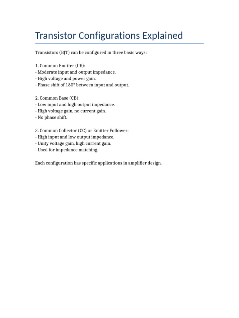 Transistor Configurations Explained | PDF